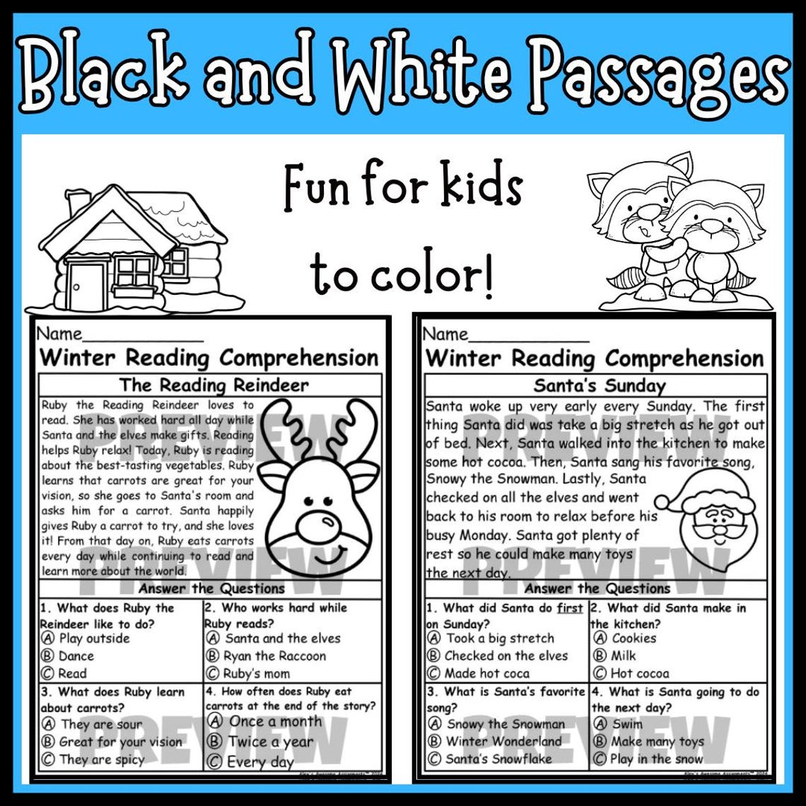 15 Christmas/winter Reading Comprehension Passages for 1st Grade, 2nd ...