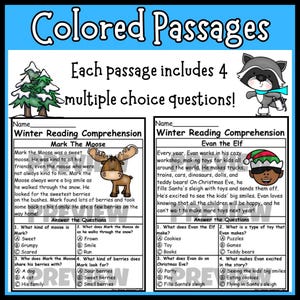 15 Christmas/winter Reading Comprehension Passages for 1st Grade, 2nd ...