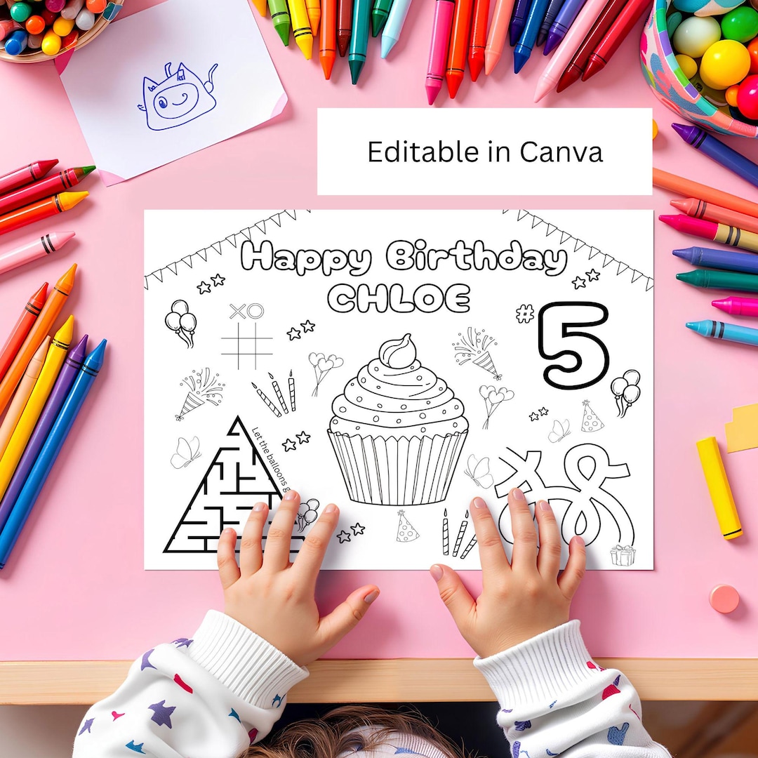 Editable Birthday Activity Placemat: 8.5x11 Editable in Canva - Etsy