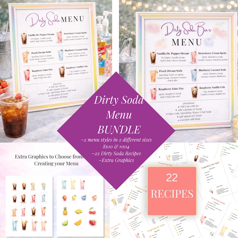 Dirty Soda Bar Menu and Recipes Bundle (digital Download) - Etsy UK