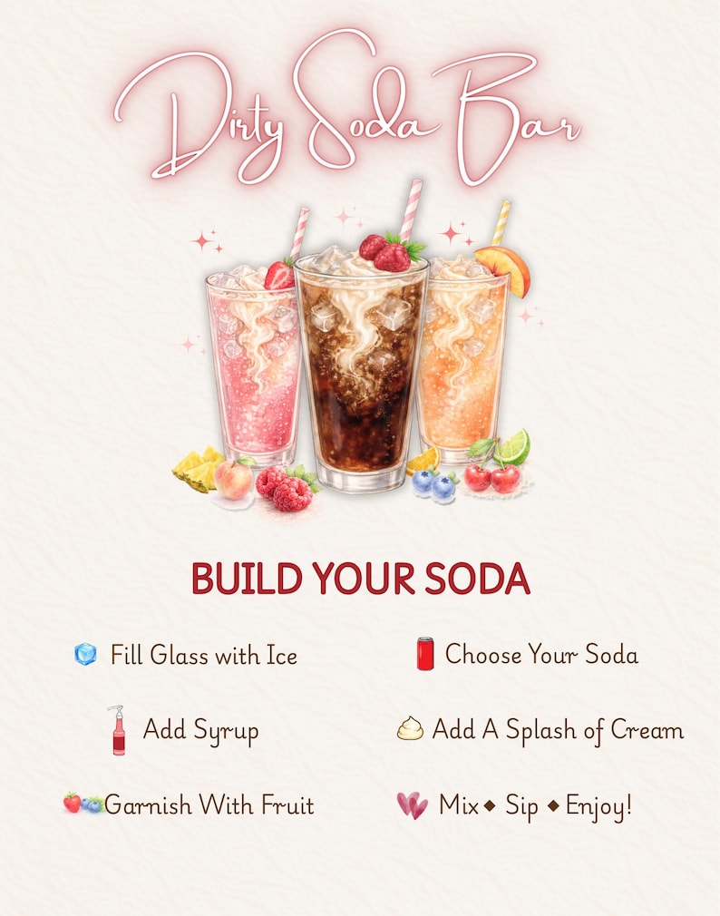 Dirty Soda Bar Sign, Party Drink Station Printable (digital Download ...
