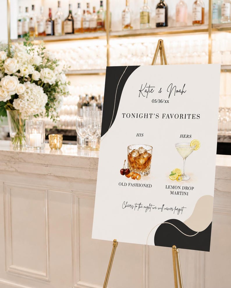 Editable Wedding Bar Menu Sign | Minimalist Cocktail Drink List ...