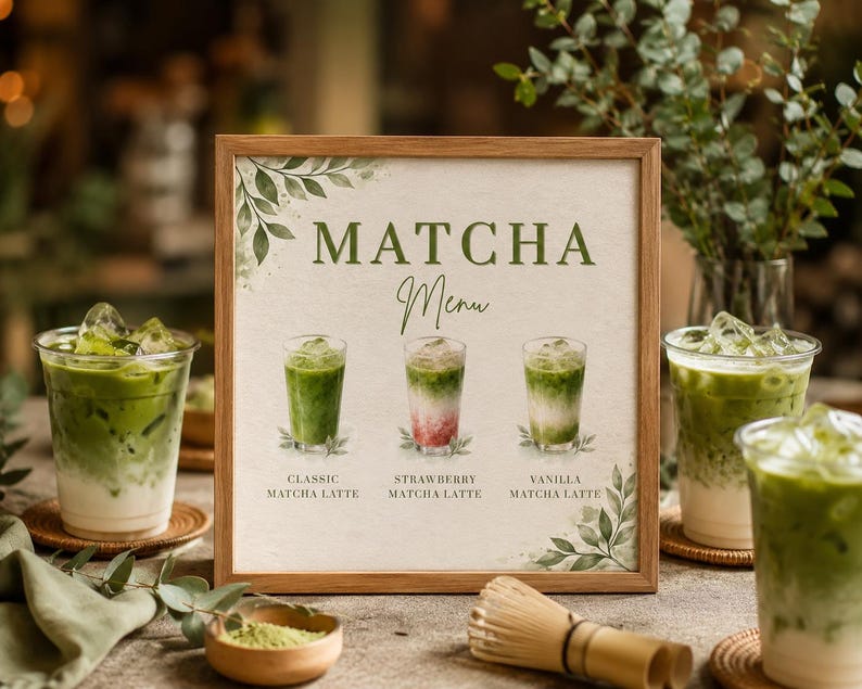 Matcha Bar Printable Bundle | Watercolor Menu, Signs, Recipes (digital ...