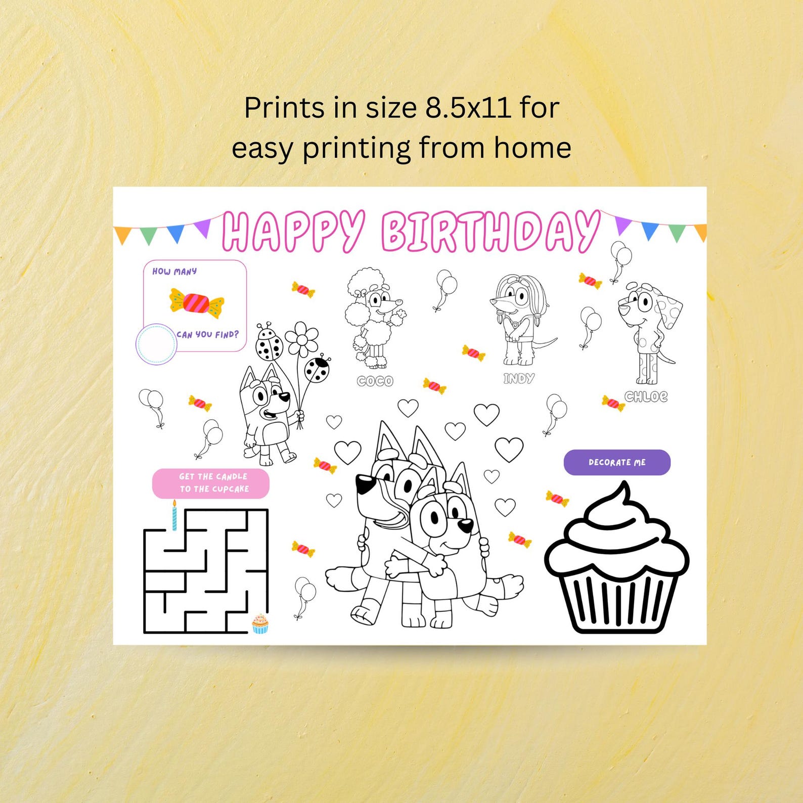 Bluey Birthday Girl Activity Placemat, Coloring Party Favor - Etsy