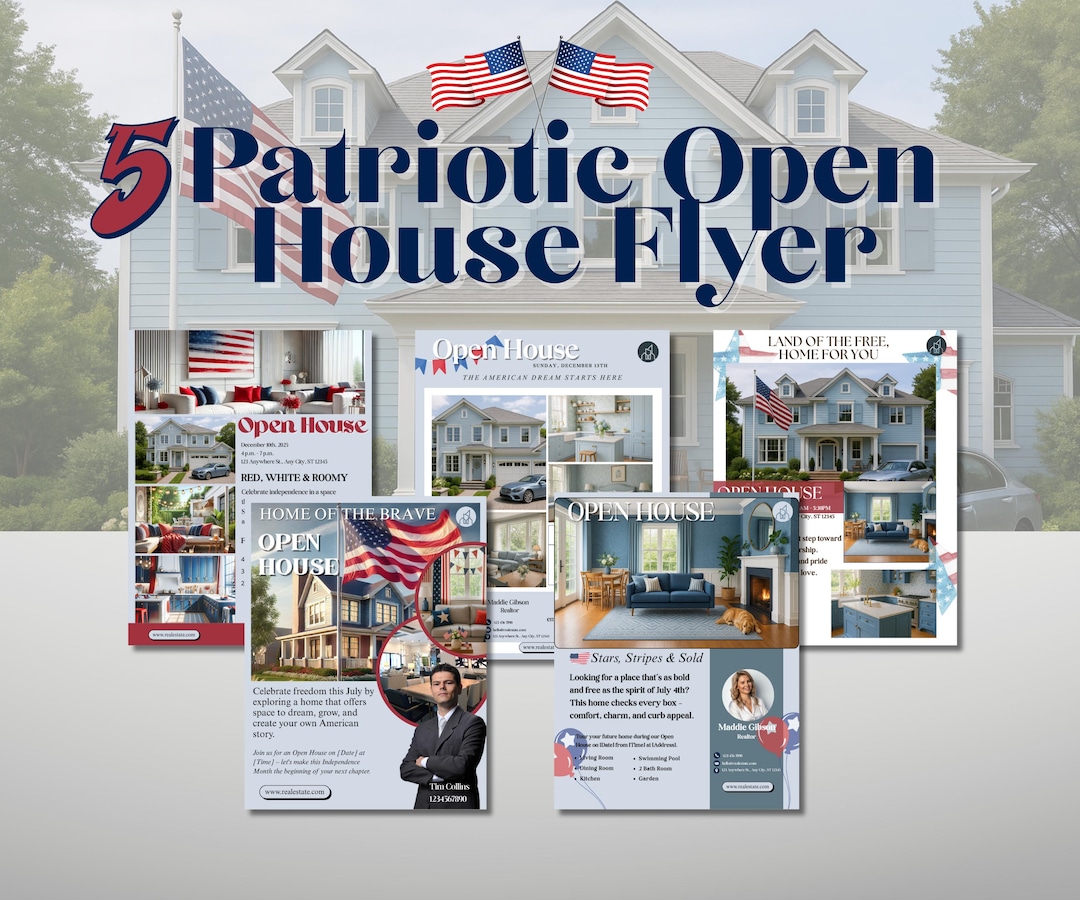 Patriotic Open House Flyer Templates | 4th of July Real Estate Canva ...
