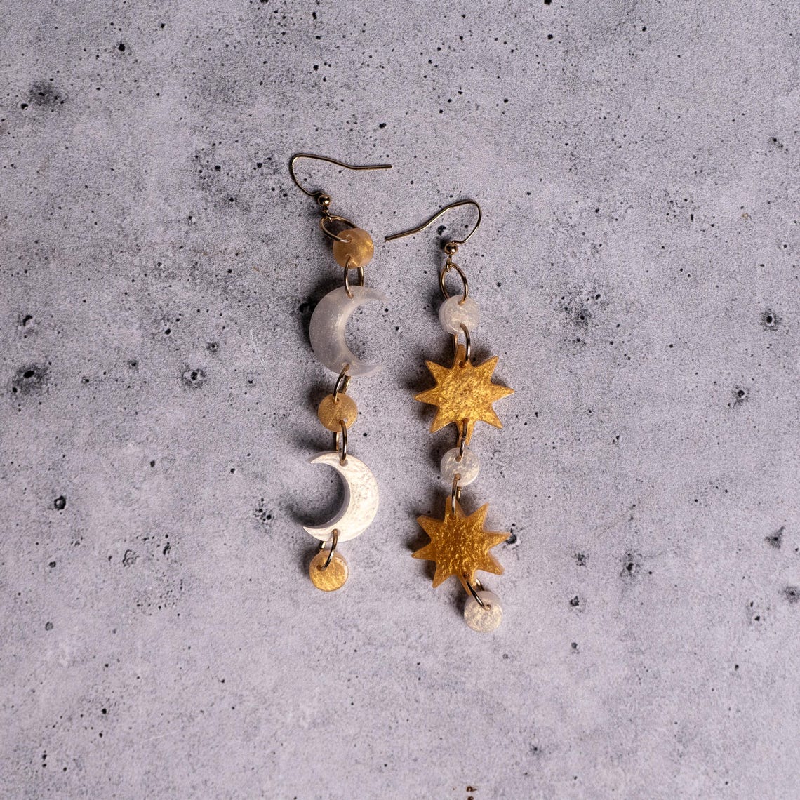 Celestial Sun, Moon and Stars Gold and Silver Iridescent Mica Dangle ...