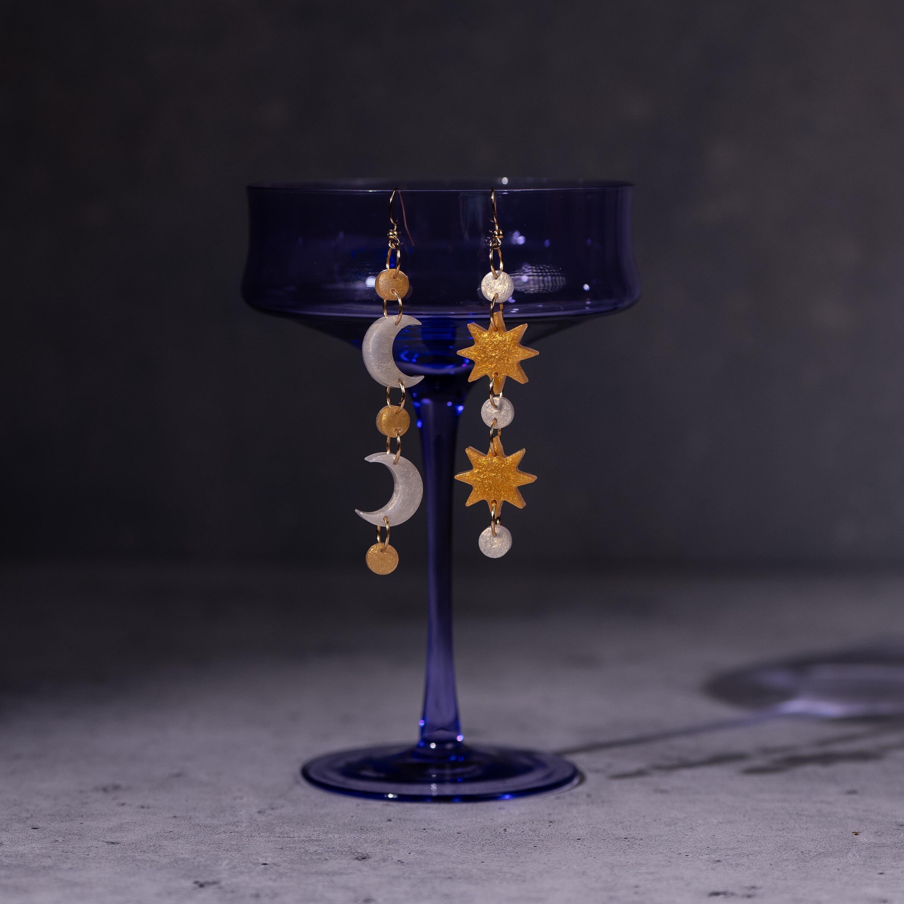 Celestial Sun, Moon and Stars Gold and Silver Iridescent Mica Dangle ...