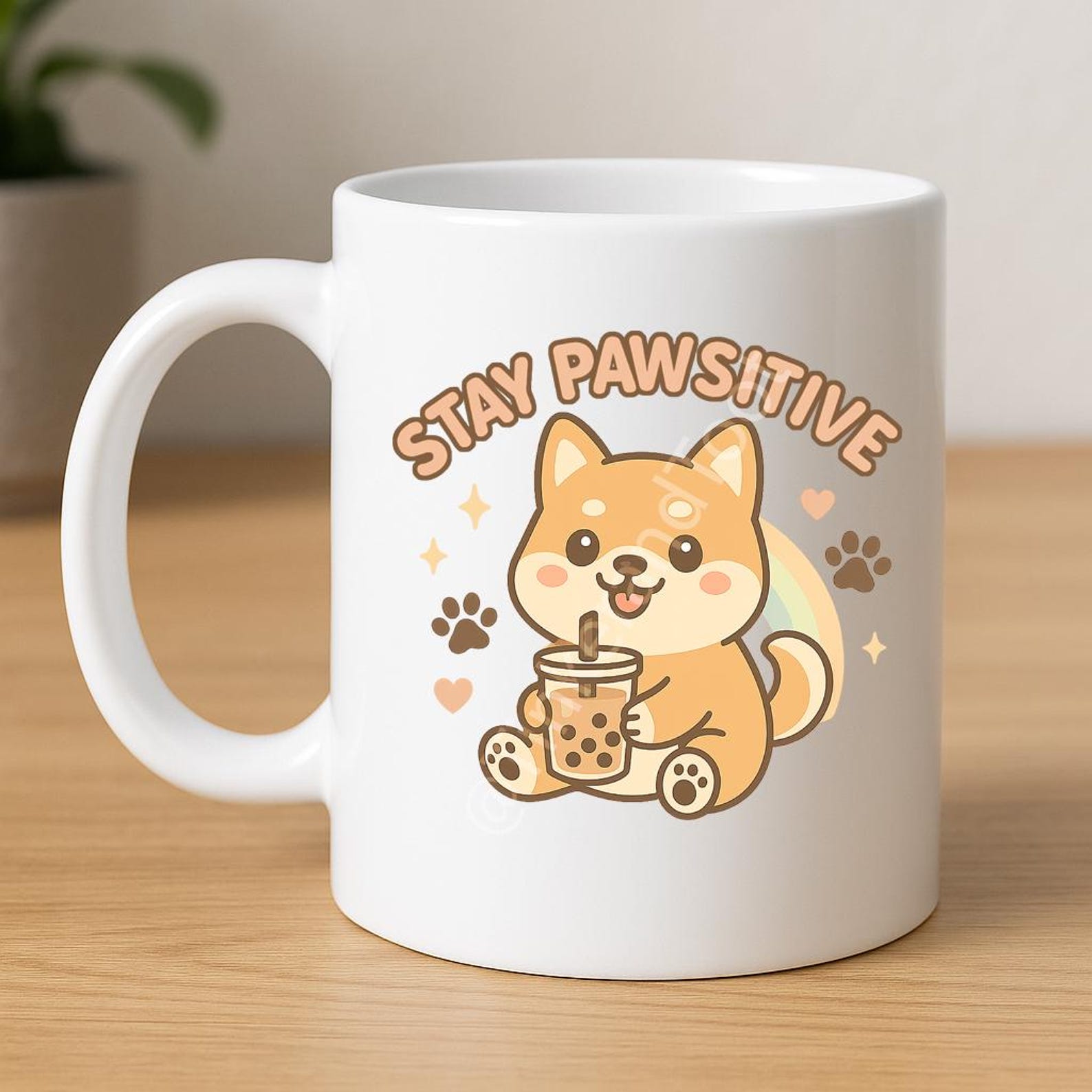 Stay Pawsitive Shiba Inu Kawaii Pastel Clipart Cute Digital Download Sublimation, Sticker, T ...