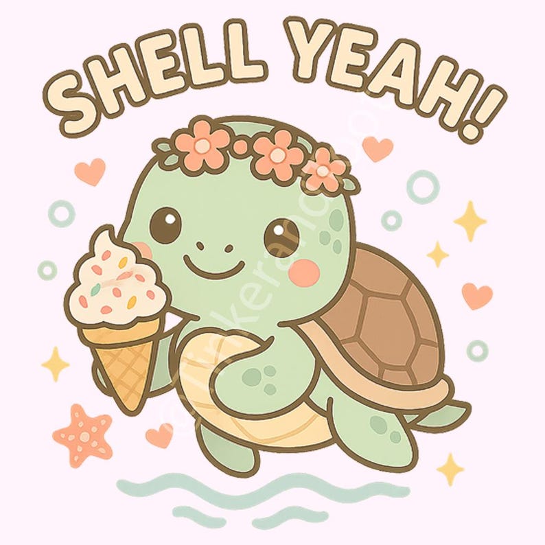 Shell Yeah! Sea Turtle Kawaii Pastel Clipart Cute Digital Download ...