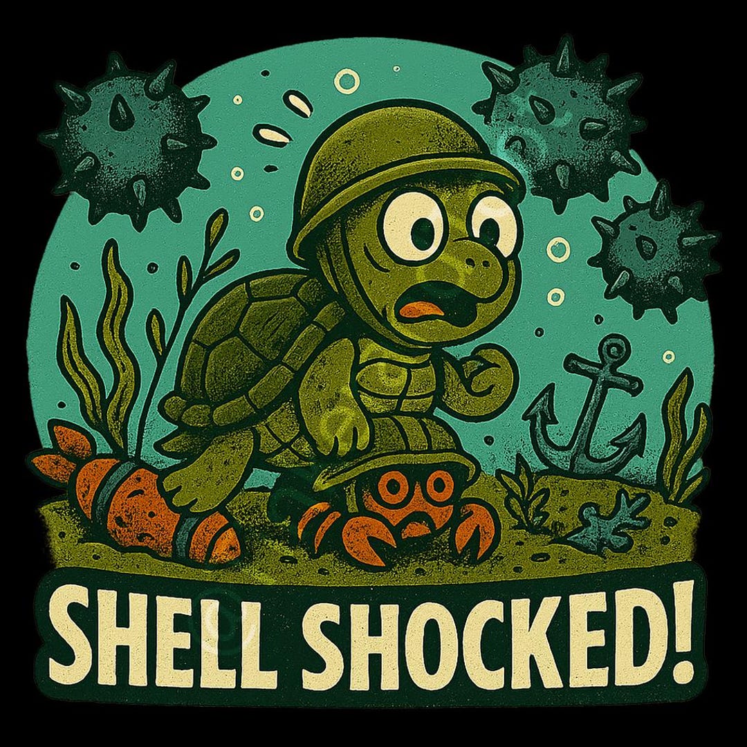 Shell Shocked! War Turtle – Funny Fishing Digital Design for Mug, Shirt ...