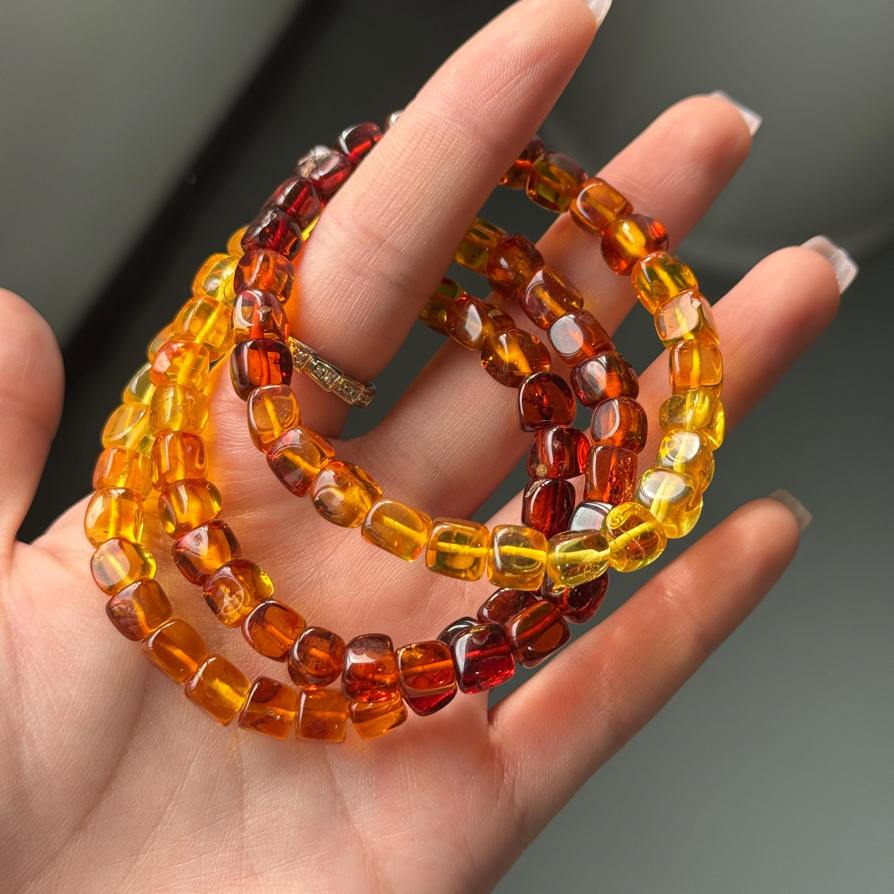 Natural Amber Cube Bracelet – Gradient Yellow, Honey & Red Baltic Amber ...