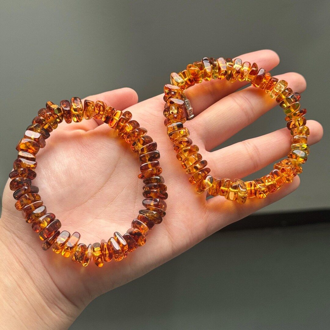 Natural Amber Bracelet, Raw Baltic Amber Beads, Stretch Healing Crystal ...