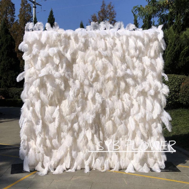 8FT*8FT Fabric Back Pure White Feather Wall Backdrop for Wedding Party ...