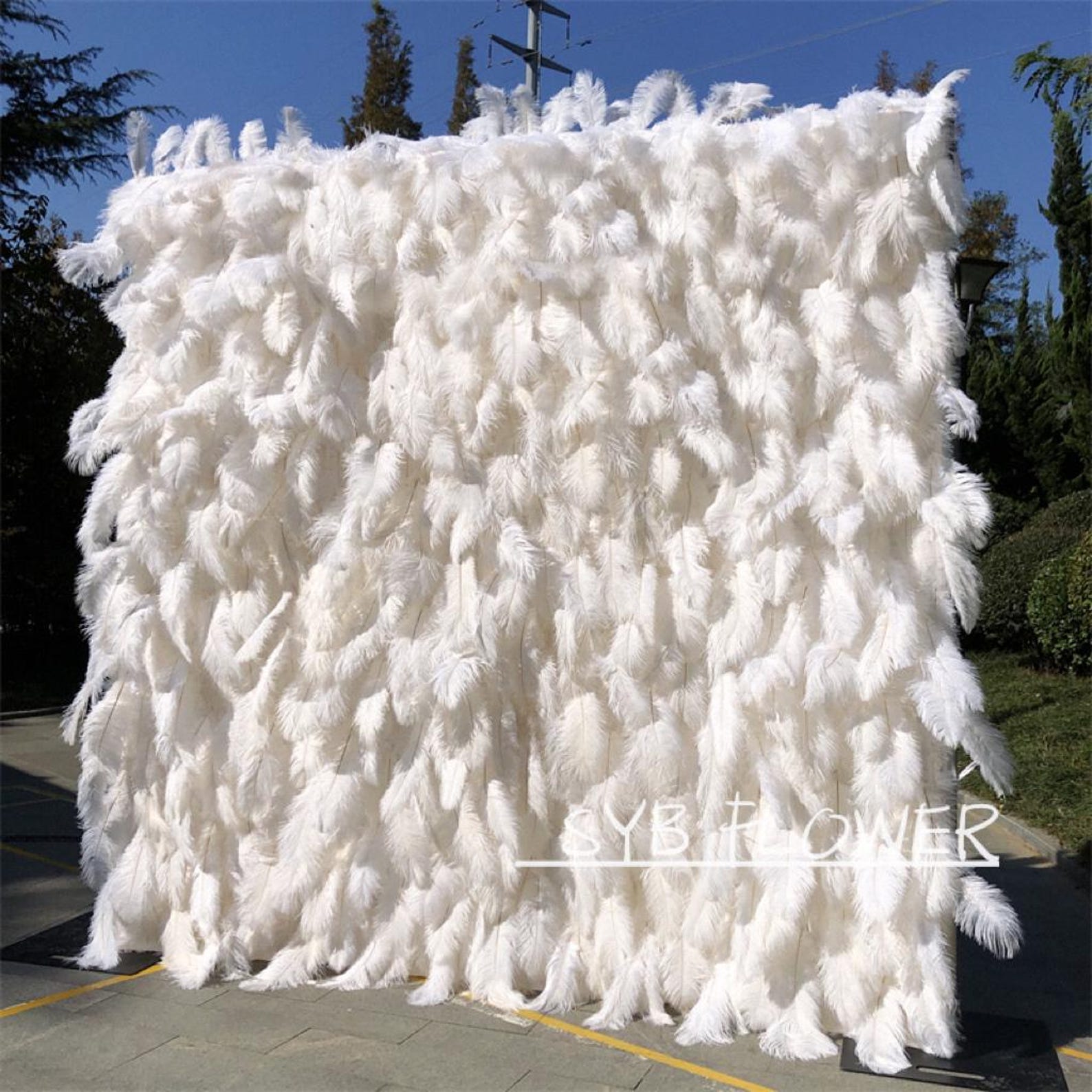 8FT*8FT Fabric Back Pure White Feather Wall Backdrop for Wedding Party ...