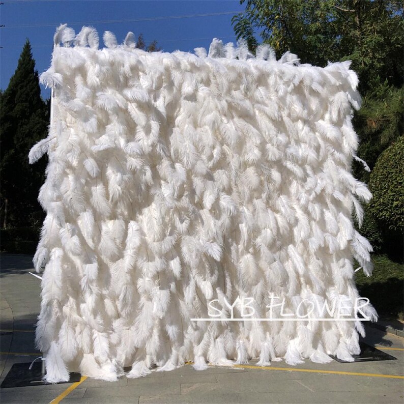 8FT*8FT Fabric Back Pure White Feather Wall Backdrop for Wedding Party ...