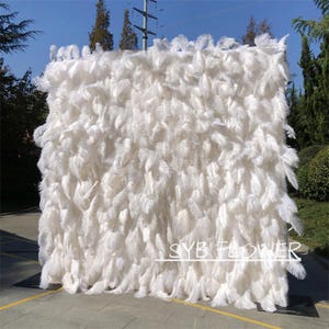 8FT*8FT Fabric Back Pure White Feather Wall Backdrop for Wedding Party ...
