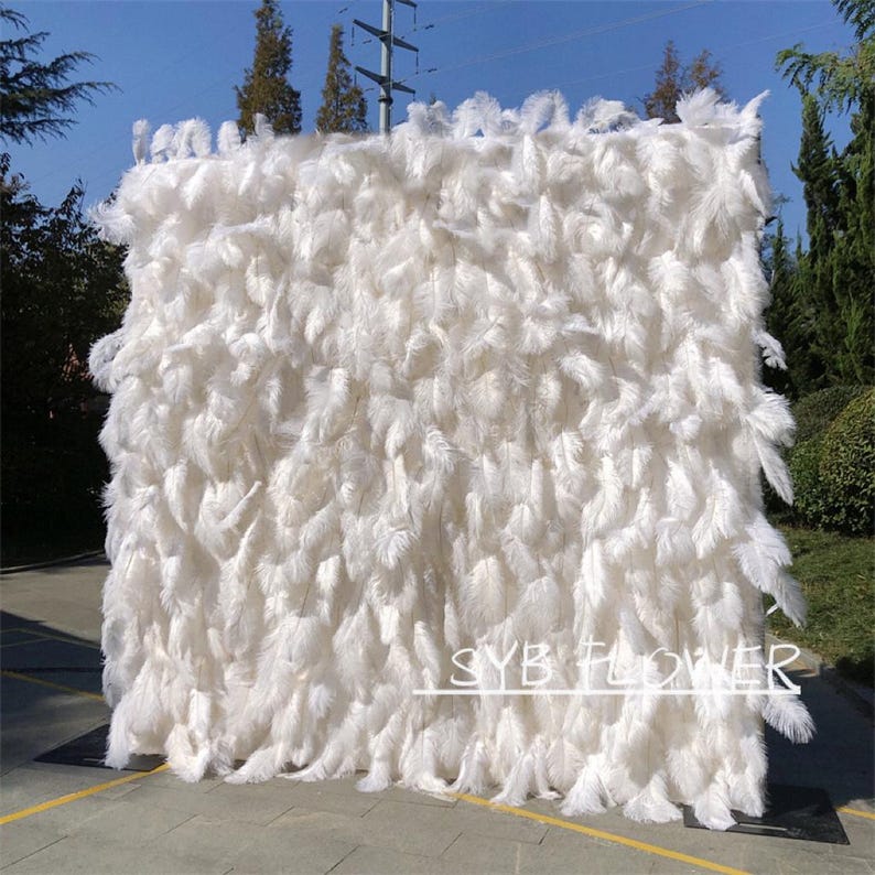 8FT*8FT Fabric Back Pure White Feather Wall Backdrop for Wedding Party ...