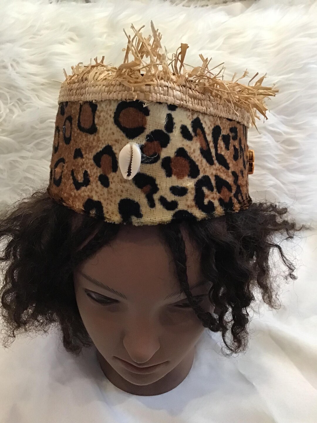 Original Leopard and Straw Hat With Cowries and Ornaments - Etsy