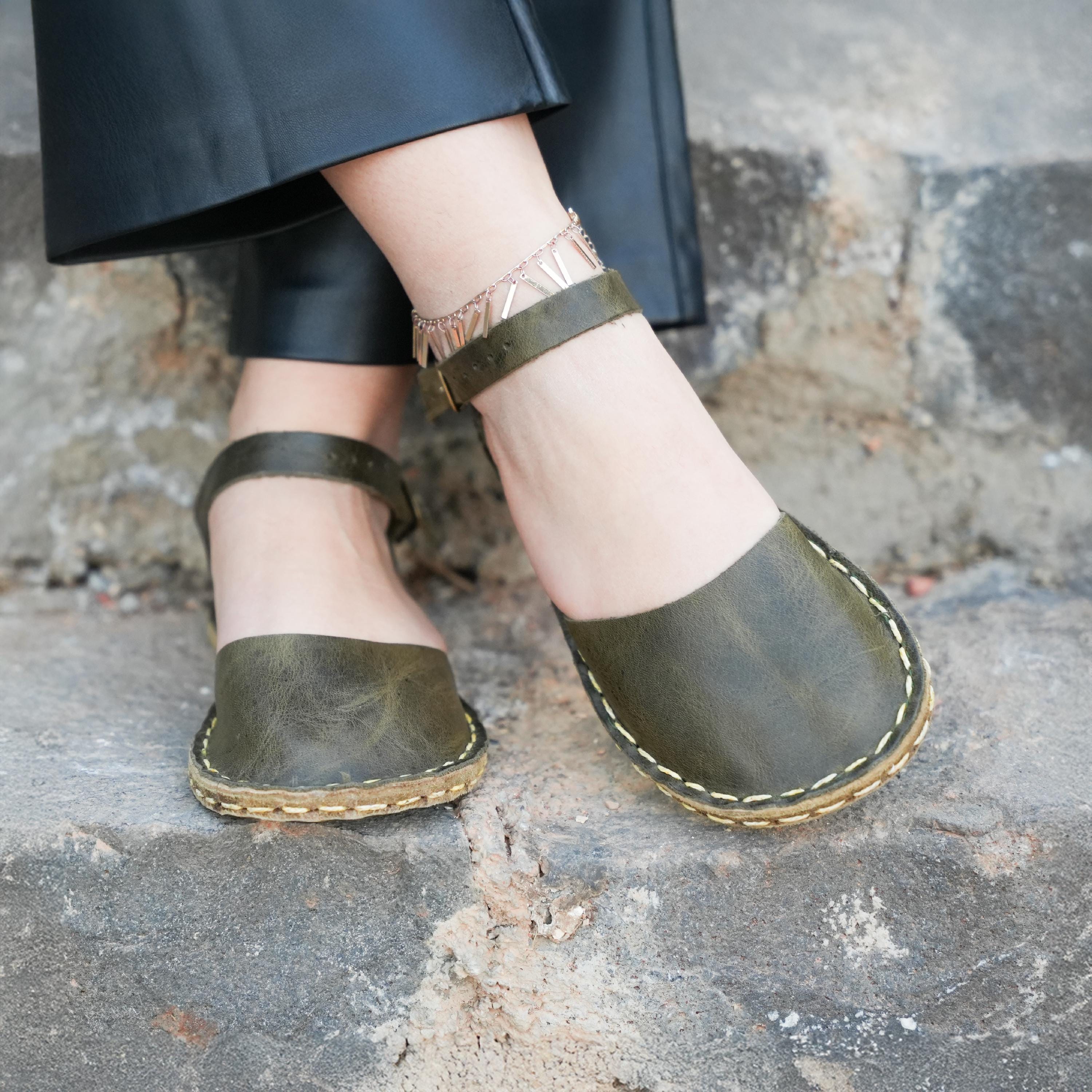 Green Leather Barefoot Sandals: Copper Grounding Minimalist Shoes - Etsy
