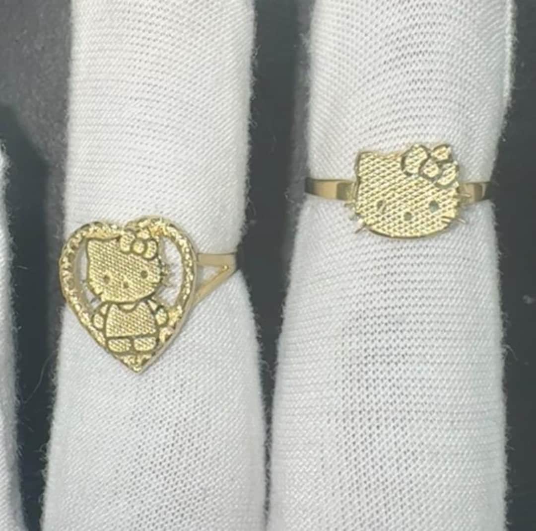 10k Solid Gold Character | Kitty Ring | Hello Kit | Gold Rings | Cute Rings - Etsy