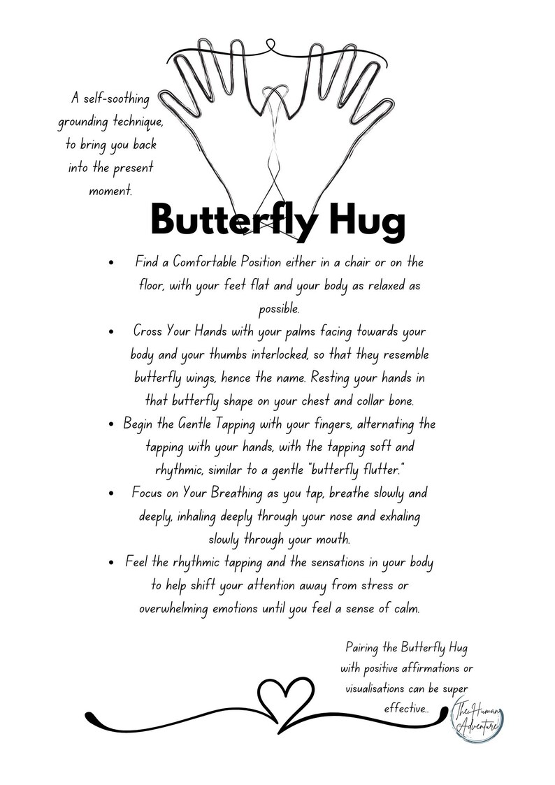Butterfly Hug Grounding Technique Anxiety Stress Relief Classroom ...