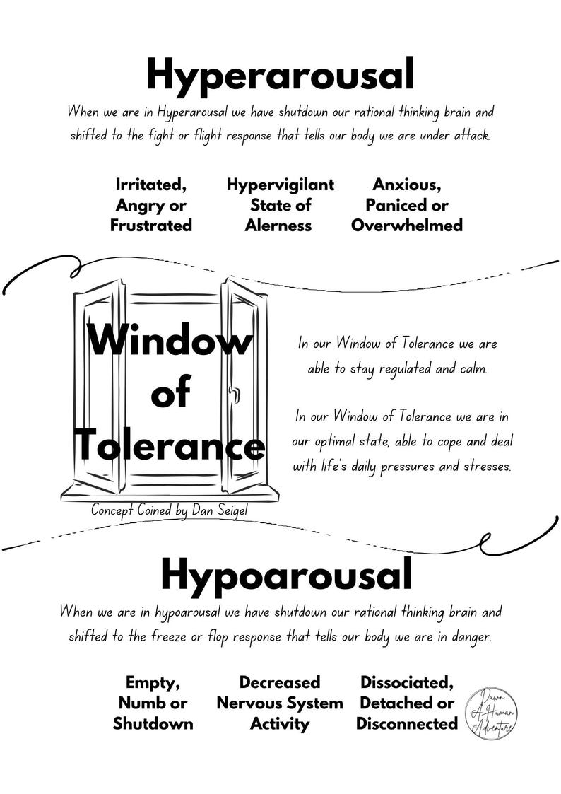 Window of Tolerance Sheet, Printable Emotional Regulation Tool, Trauma ...