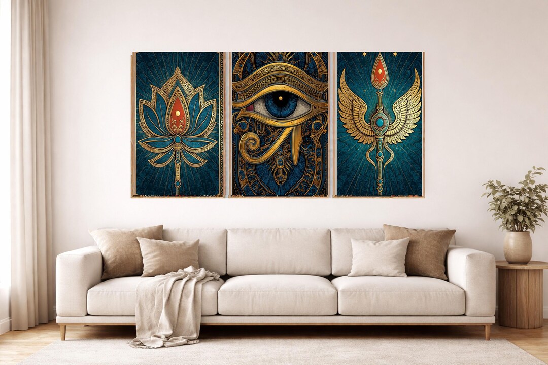 Egyptian Sacred Symbols in Triptych Style Eye of Horus, Lotus and ...