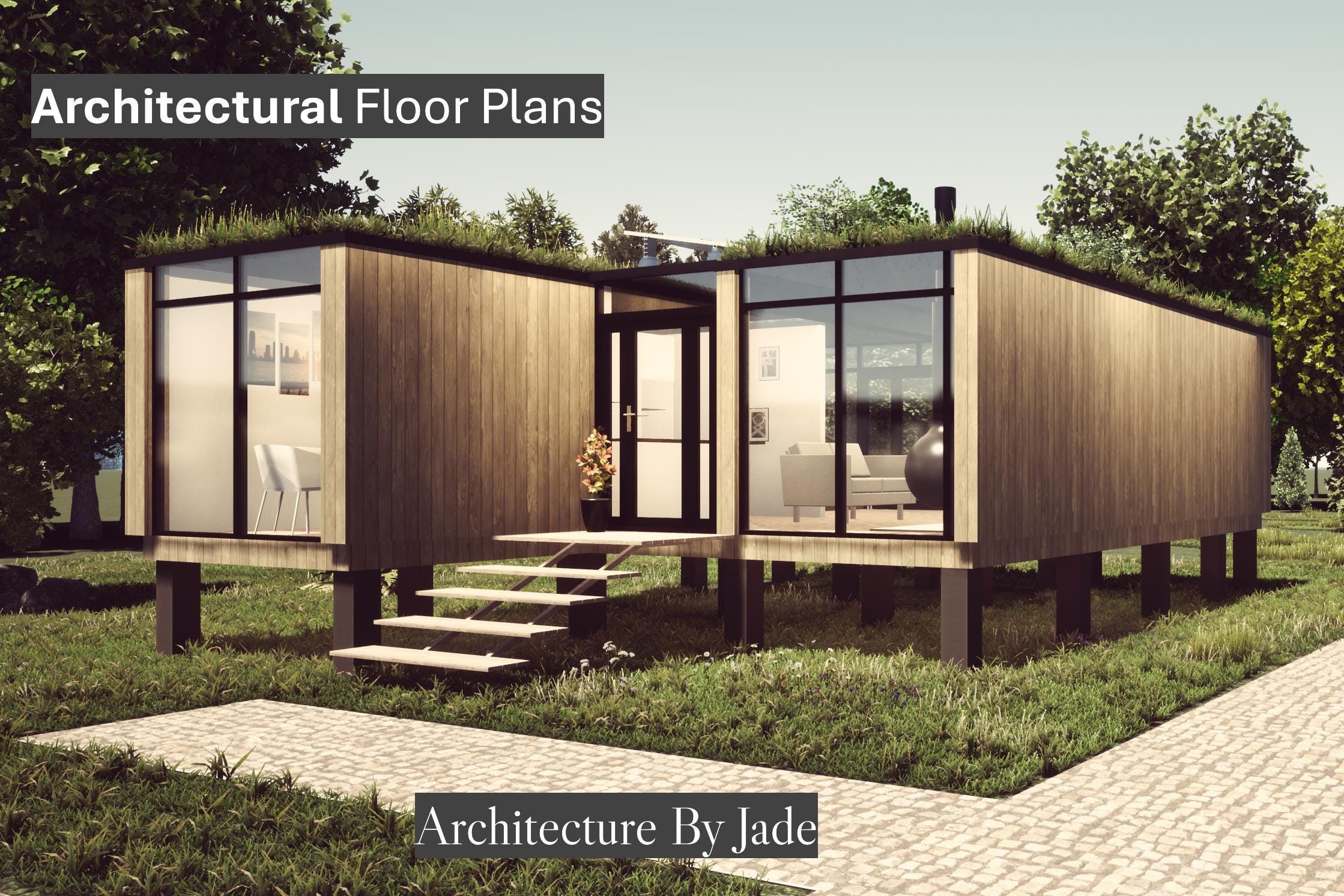 Modern Tiny House Plan: 1 Bedroom Cabin Architectural Blueprint (PDF ...