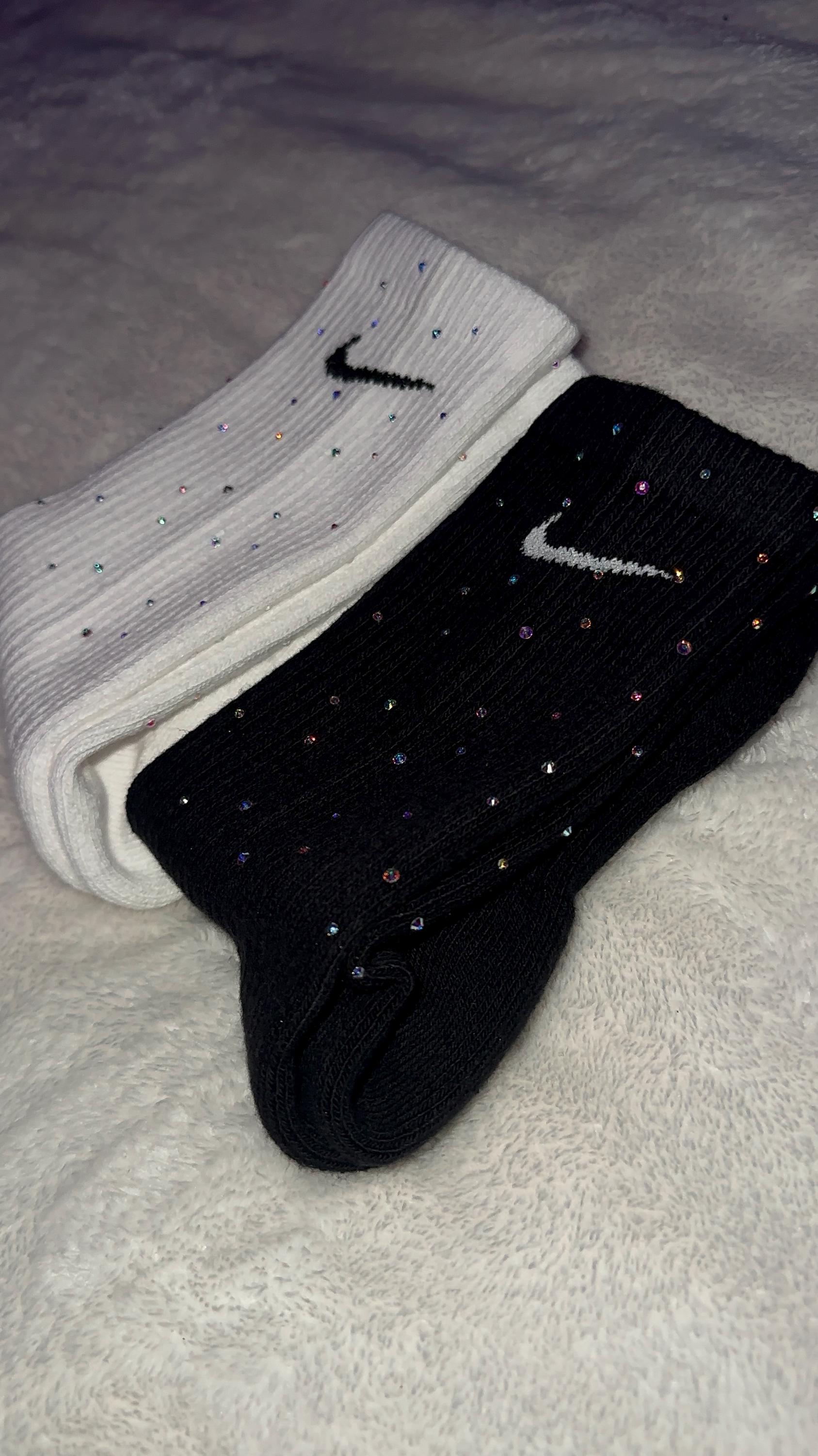 Rhinestoned NIKE Crew Socks | Custom Bling Sparkle Socks | Cheerleading ...