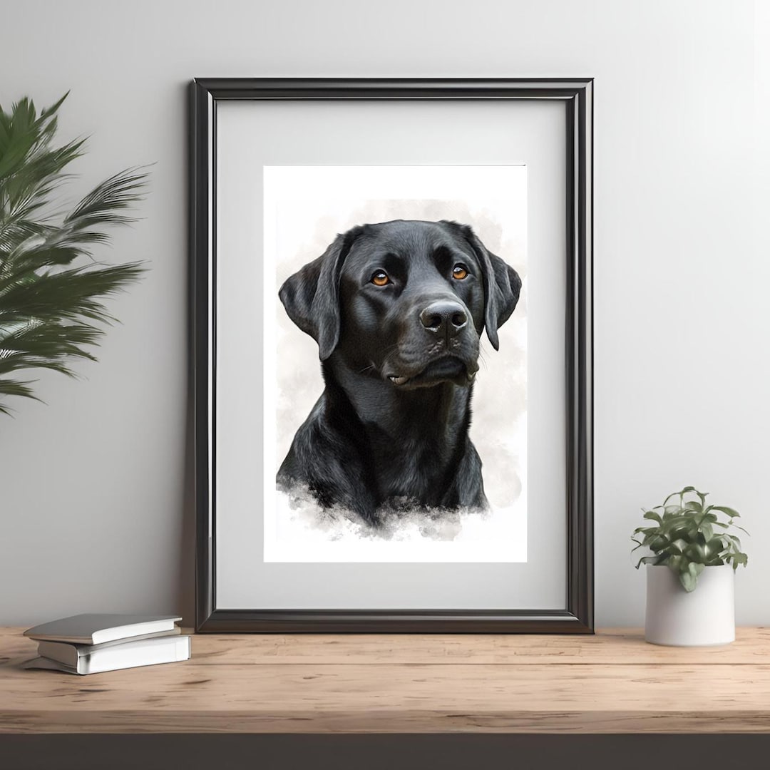 Realistic Black Lab Portrait, Watercolor Style, Regal, Dog Art, Pet ...