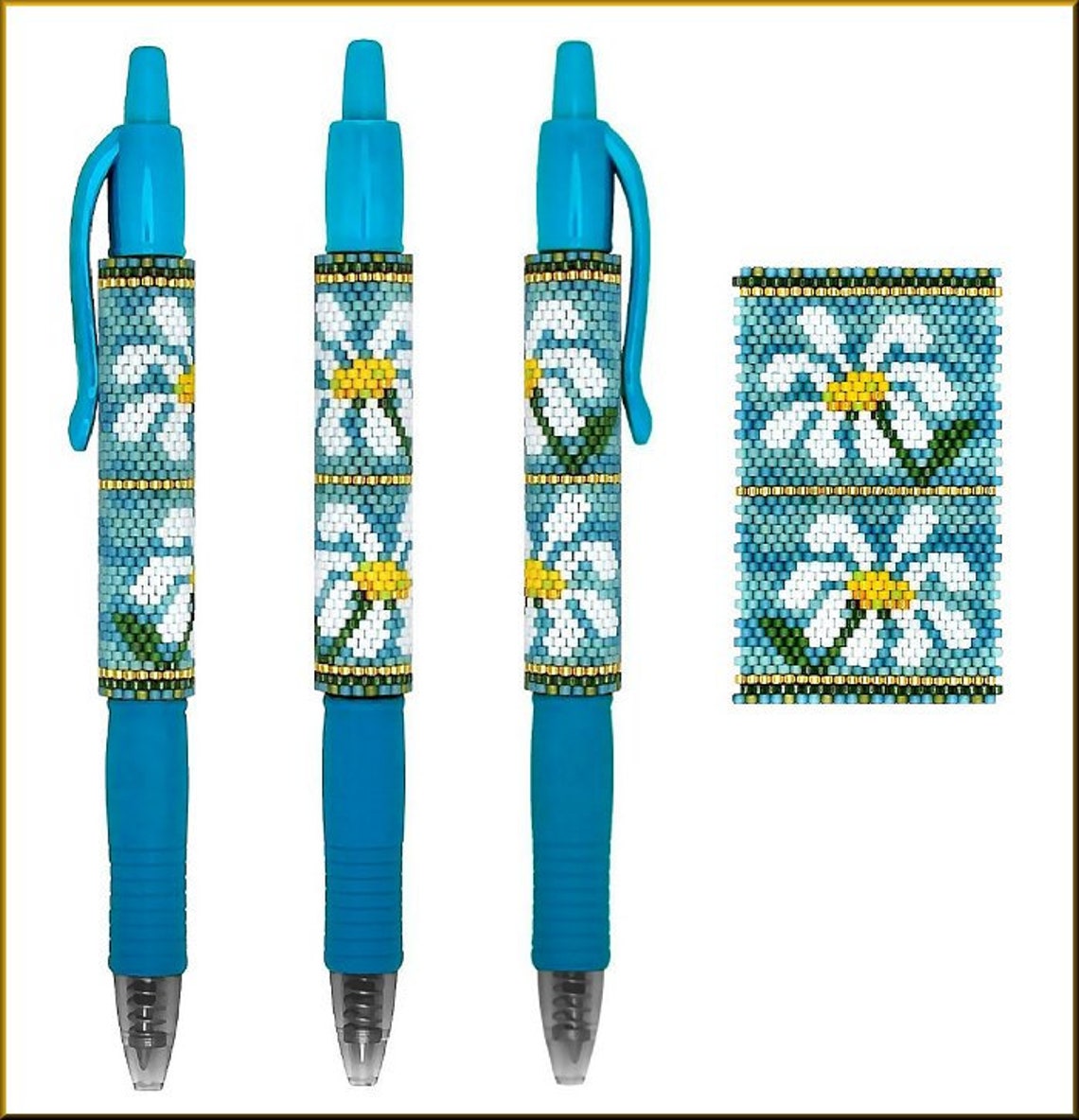 Daisy Blue Pilot G2 Peyote Pen Cover Pattern by Kristy Zgoda - Etsy