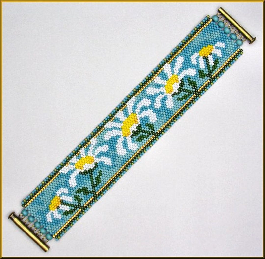 Field of Daisies in Blue Peyote Bracelet Pattern by Kristy Zgoda - Etsy