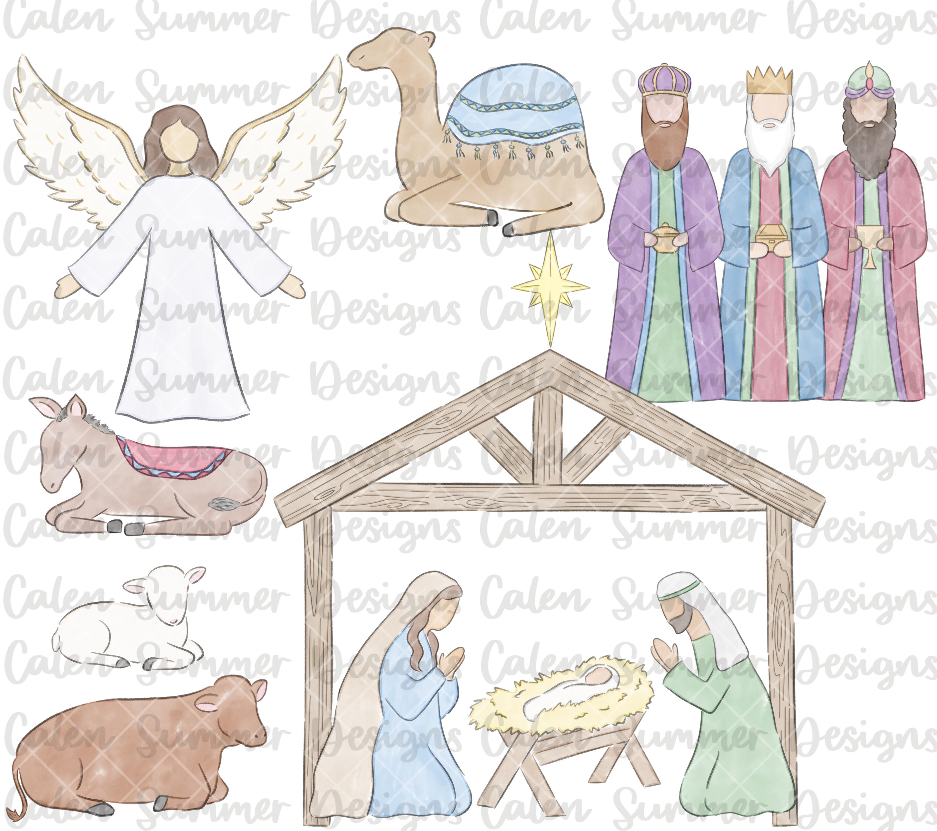 Watercolor Nativity Scene Clipart Set, Christian Christmas Clipart ...