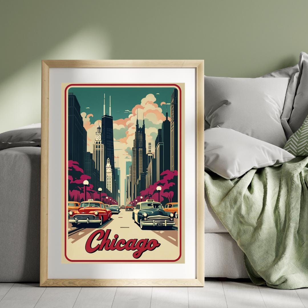 Vintage Chicago City Poster Wall Art Digital Print - Etsy