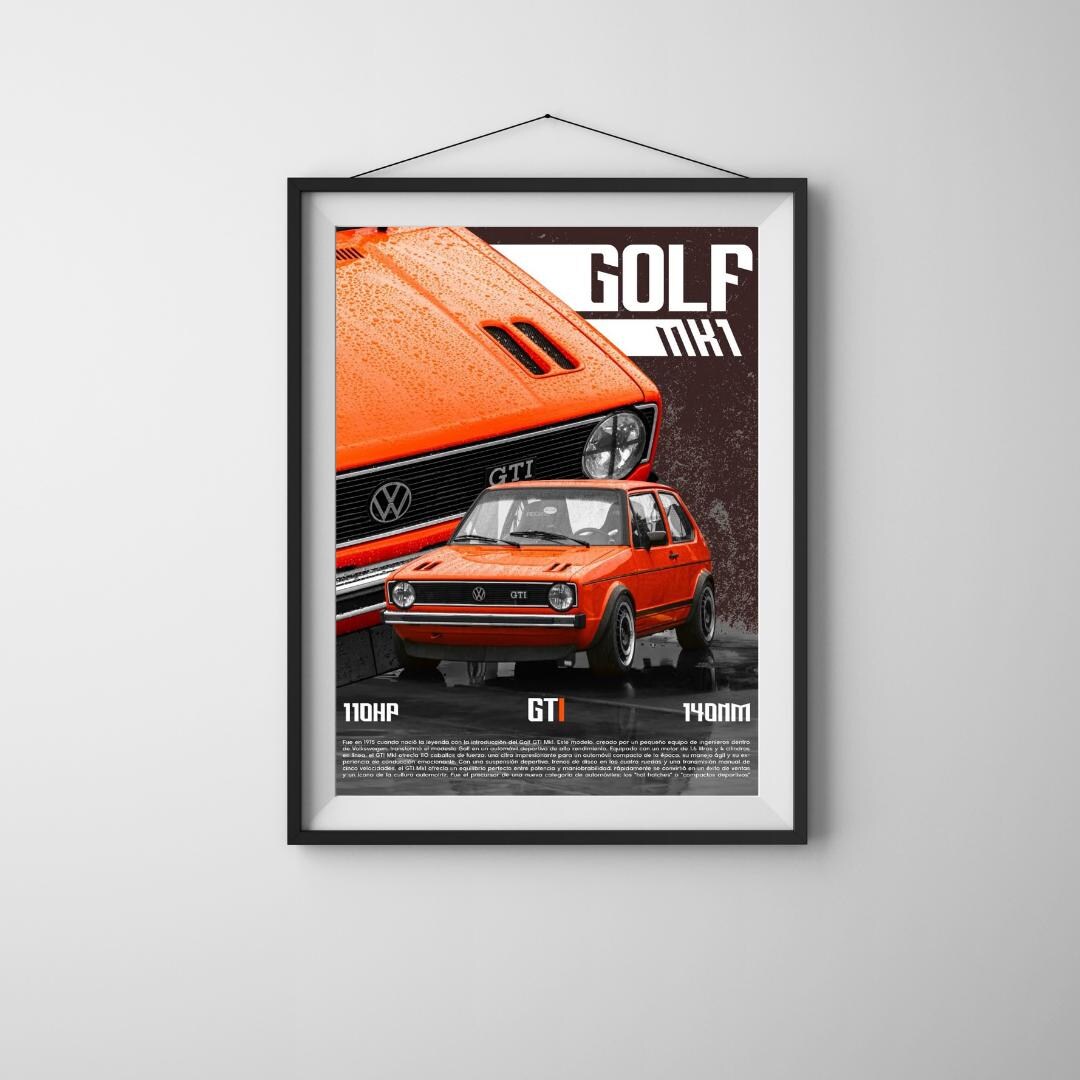 VW Golf GTI MK1 Poster – Classic Hot Hatch Retro Car Art, Vintage ...