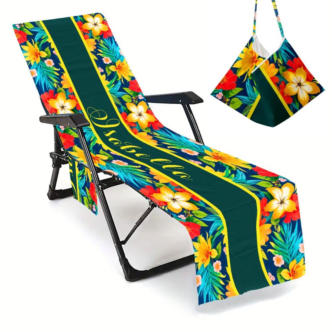 Personalized Pool Chair Cover With Name, Beach Chair Cover With Side ...