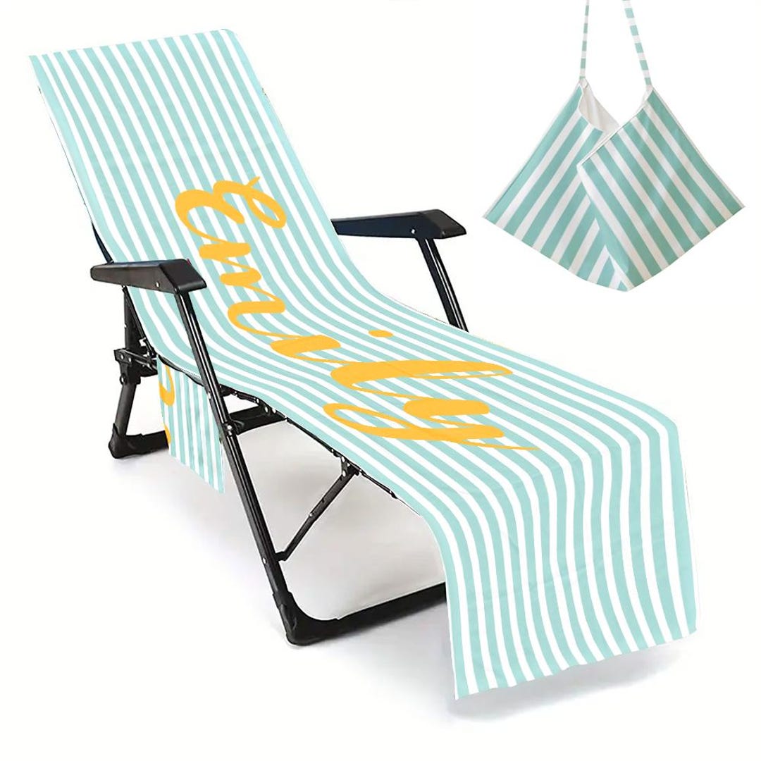 Personalized Pool Chair Cover With Name, Stripe Beach Chair Cover With ...