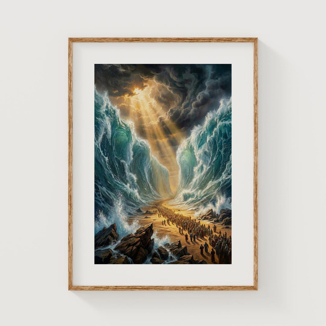 Printable Moses Parting the Red Sea Art - Epic Biblical Scene, Dramatic ...