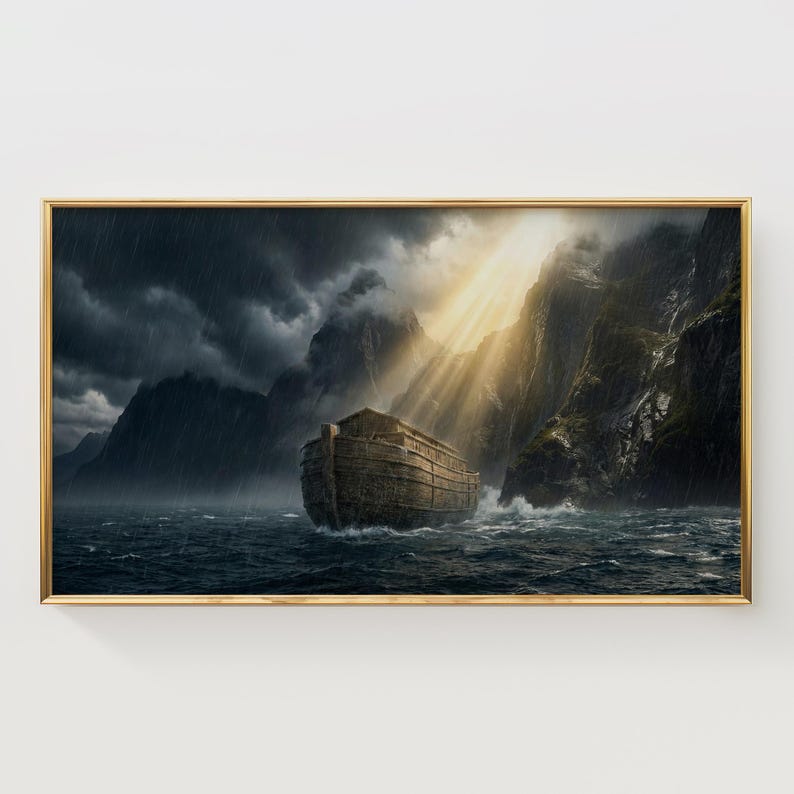 Noah's Ark Frame TV Art, Dramatic Biblical Storm Landscape, Moody ...