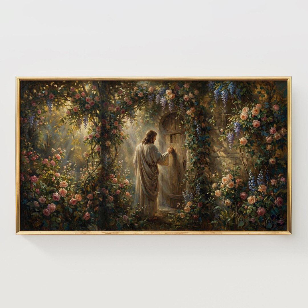 Jesus Christ Frame TV Art, Behold I Stand at the Door, Spiritual Wall ...