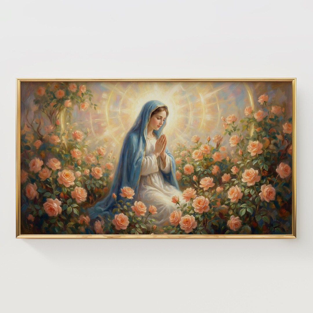 Blessed Virgin Mary Frame TV Art, Mom Religious Decor, Traditional ...