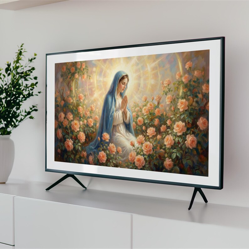 Blessed Virgin Mary Frame TV Art, Mom Religious Decor, Traditional ...
