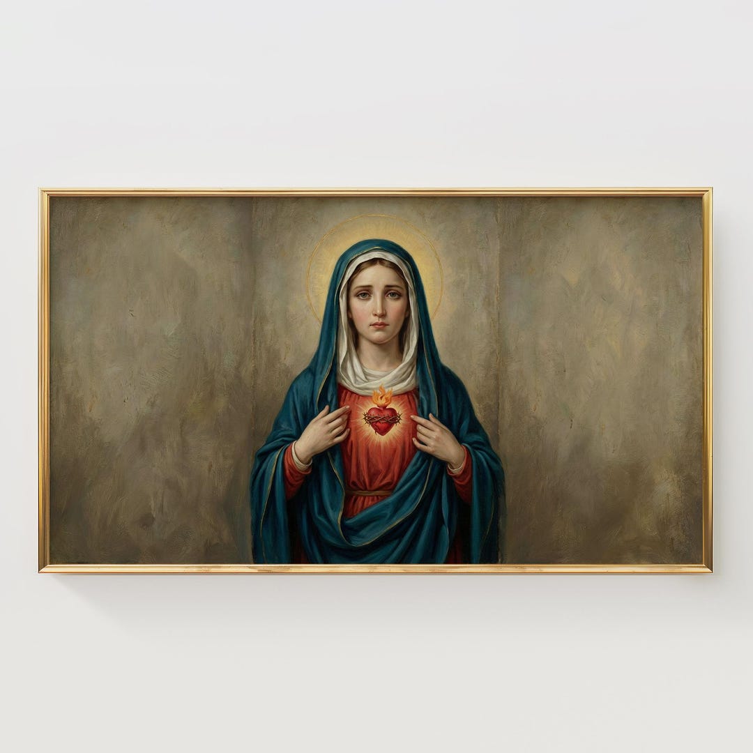 Immaculate Heart of Mary Frame TV Art, Vintage Catholic Religious ...