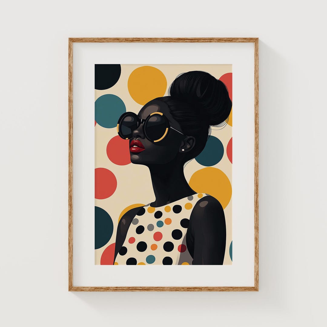 Retro Polkadot Printable Wall Art, African American Black Woman Print ...