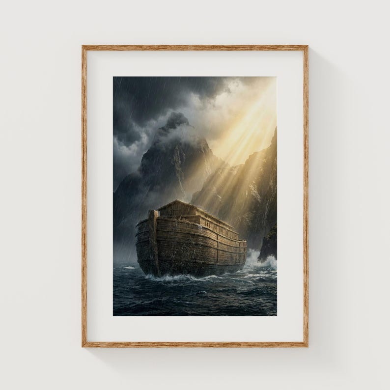 Printable Noah's Ark on Stormy Seas - Dramatic Biblical Wall Art ...