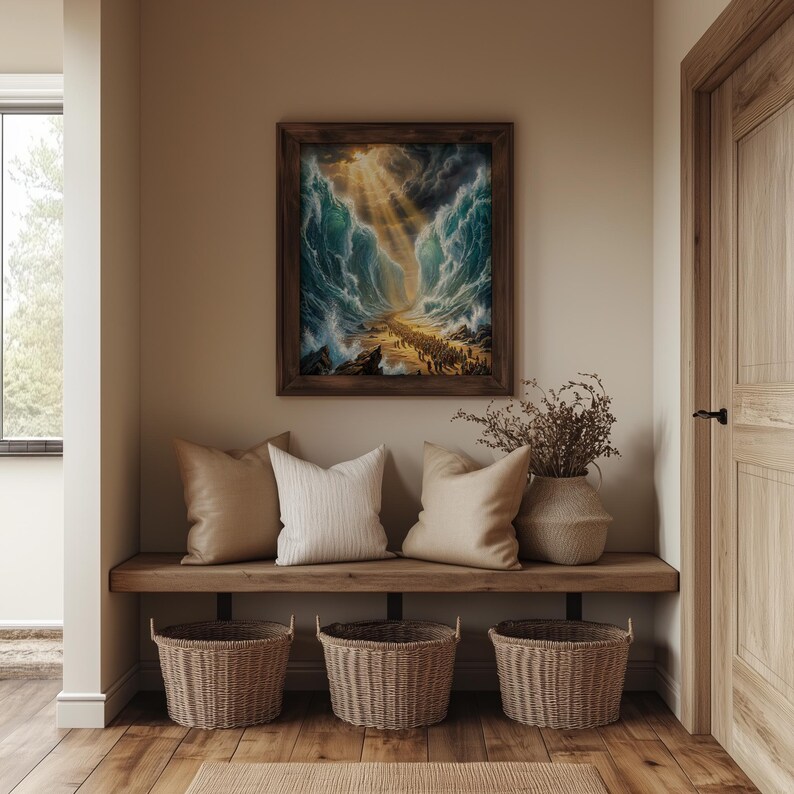 Printable Moses Parting the Red Sea Art - Epic Biblical Scene, Dramatic ...