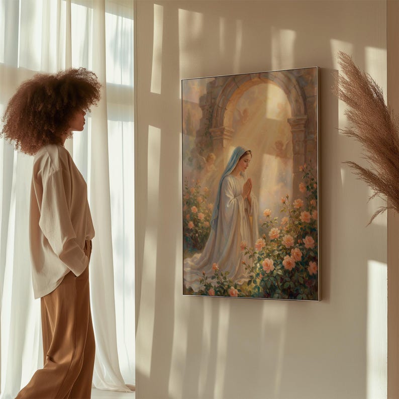 Printable Virgin Mary Kneeling in Prayer - Inspirational Christian Art ...