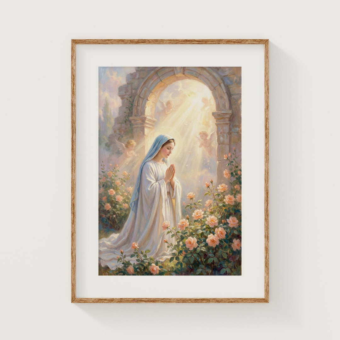 Printable Virgin Mary Kneeling in Prayer - Inspirational Christian Art ...
