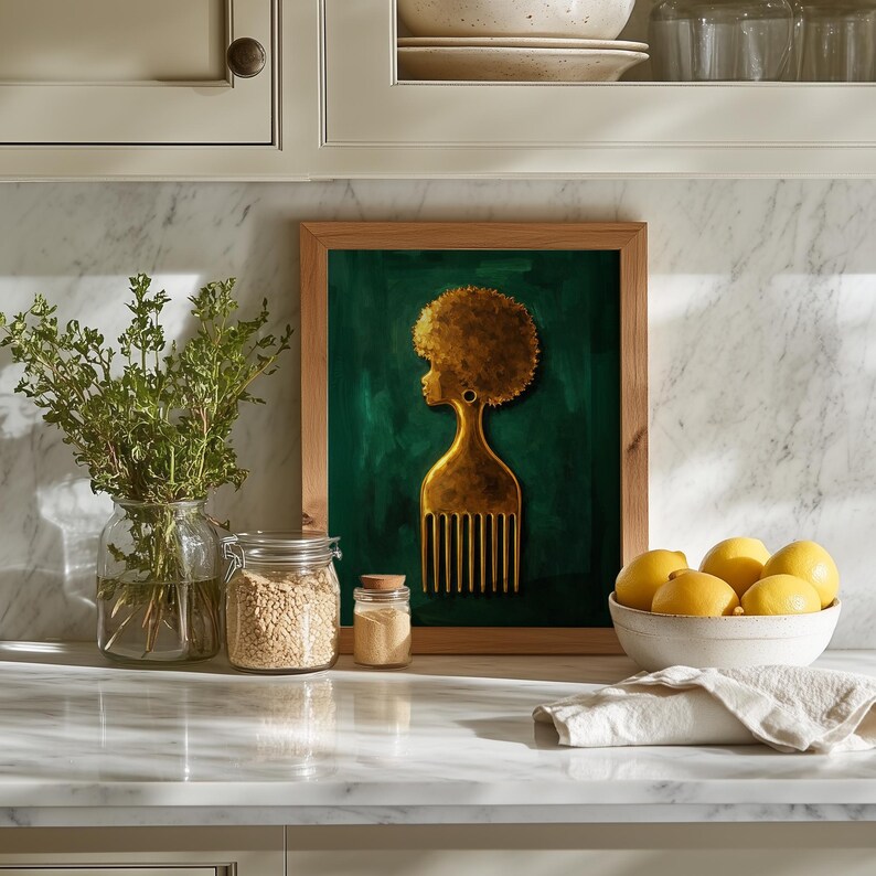 Printable Golden Crown Comb Goddess - Afrocentric Wall Art, Regal Black ...