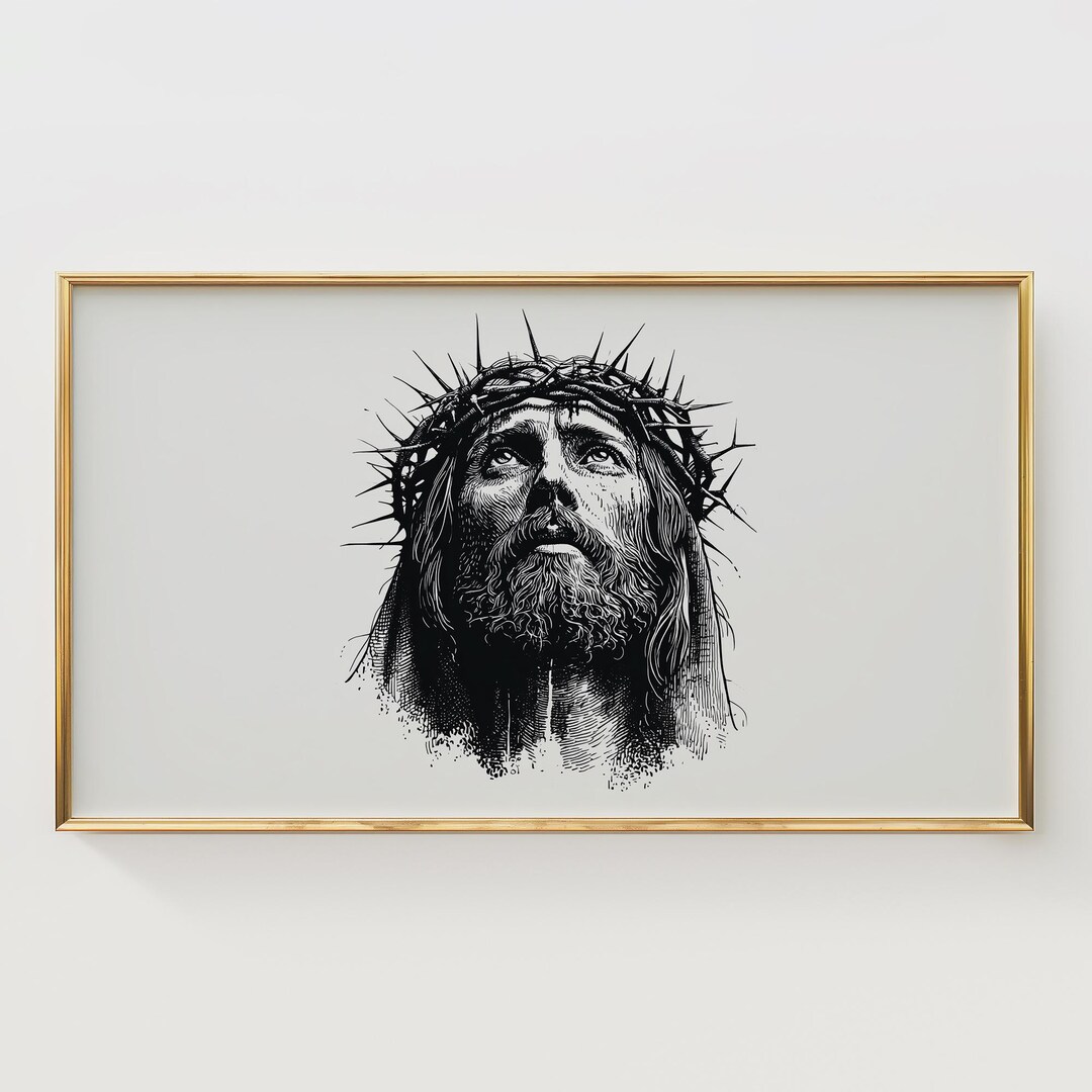 Jesus Christ Frame TV Art, Crown of Thorns Digital Portrait, Moody ...